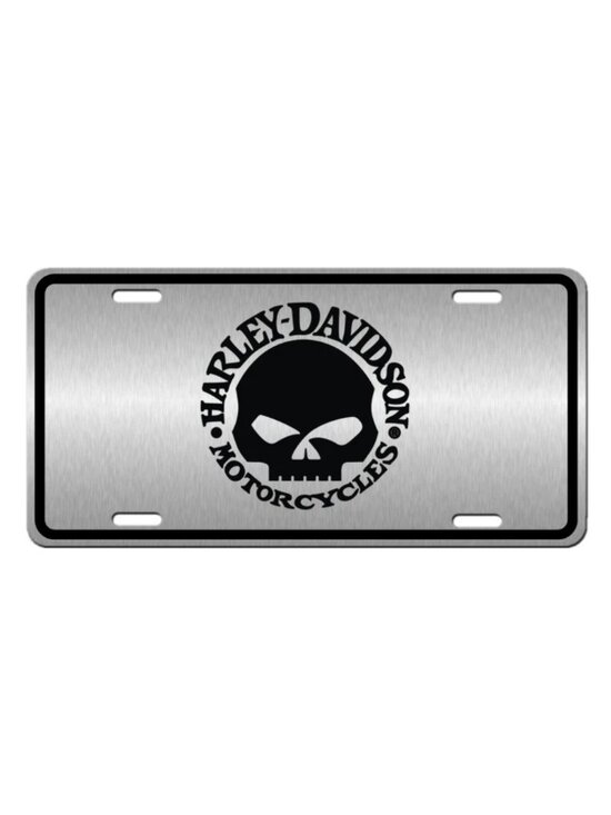Accents | Harley Skull Black On Brushed Aluminum Vanity Novelty License ...